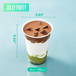 100 Pack 16 OZ Clear Plastic Cups, Cold Party Drinking Cups, Clear Disposable Cups Fruit/Ice Cream/Cupcake/Iced Cold Drinks