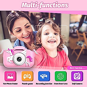 OUTUVAS Unicorn Kids Camera for Girls, Kids Selfie Camera 3-12 Years Old Girls Christmas Birthday Gift for Girls, Unicorn Little Girls Toys for 3 4 5 6 7 8 9 Years Old (Pink)