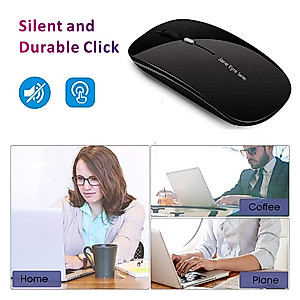 Uciefy Q5 Slim Rechargeable Wireless Mouse, 2.4G Portable Optical Silent Ultra Thin Wireless Computer Mouse with USB Receiver and Type C Adapter, Compatible with PC, Laptop, Notebook, Desktop Black