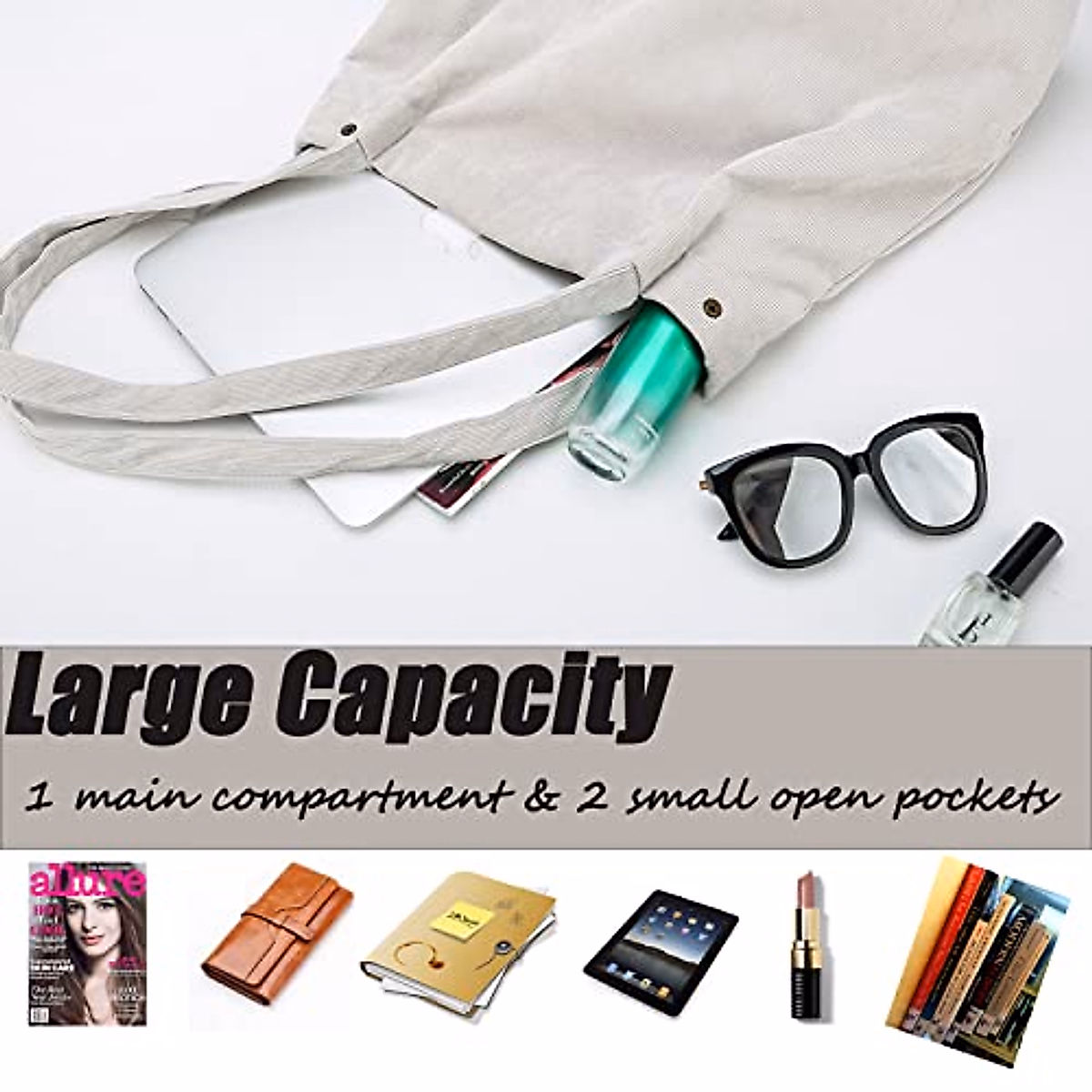 Cloele Corduroy Tote Bag for Women Shoulder Bag with Inner Pocket For Work Beach Lunch Travel And Shopping Grocery (Grey)