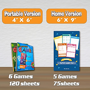 GRANDLMOON 6 Portable Travel Game Activities Notepad On The Go Plane Trip Game 4 x 6-inches (2 Pads and 60 Sheets Each)