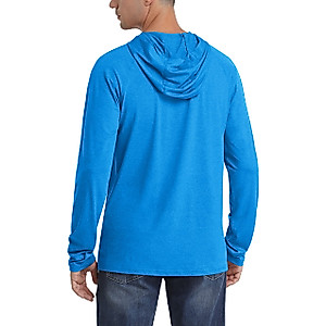 TACVASEN Men's Athletic UV Long Sleeve Durable Shirts with Hoody Running Exercise, Sea Blue, L