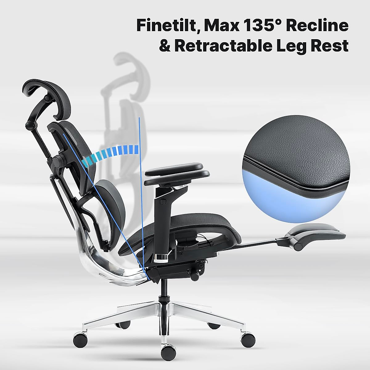 HINOMI X1 Ergonomic Office Chair with Foot Rest - Comfortable Computer Chair, Home Office Desk Chair with Lumbar Support, Comfy Mesh Office Chair, Gaming Chair for Adults (Black, Large)