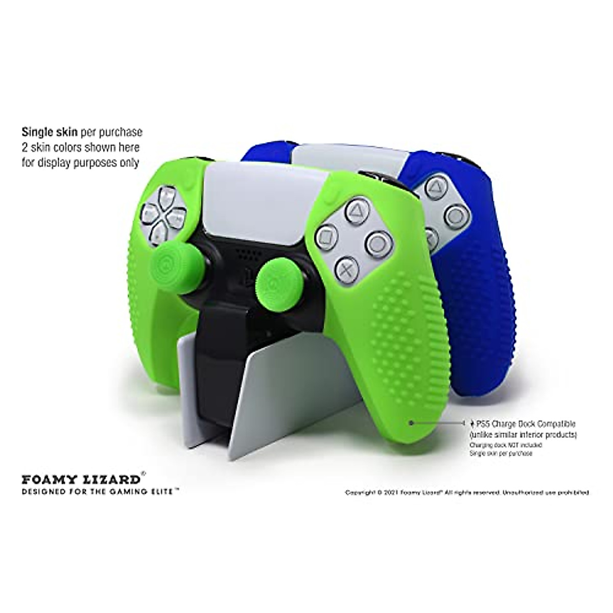 Foamy Lizard SensePro Dock Compatible PS5 Controller | Soft Flat Anti-Slip Studded Silicone Gel Grip Cover for Playstation 5 Dualsense, Rubber Protector Plus 8 Raised Thumb Grip Caps (Green)