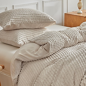 WARMDERN Boho Duvet Cover Set King Size,Khaki Striped Duvet Cover Microfiber Bedding Set,3PCS Ultra Soft Breathable Lightweight Tuft Texture Pattern Duvet Covers with Zipper Closure(Khaki,King)