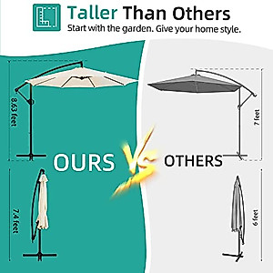 Shintenchi Patio Offset Umbrella w/Easy Tilt Adjustment,Crank and Cross Base, Outdoor Cantilever Hanging Umbrella with 8 Ribs, 95% UV protection and Waterproof Canopy, Cream White