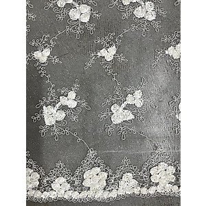 Andrea Ivory 3D Floral Matte Corded Embroidery on Mesh Lace Fabric by The Yard - 10016