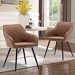 Awonde Brown Faux Leather Accent Chairs Set of 2 Modern Arm Chairs for Living Room Dining Room Office Guest Chair with Metal Legs