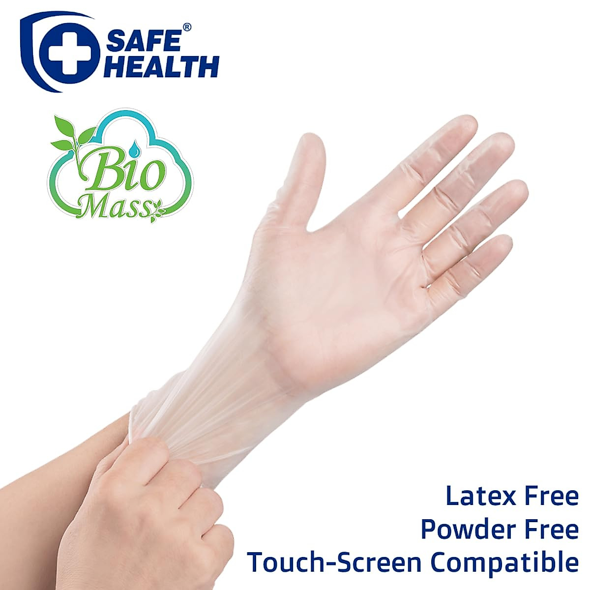 Safe Health Biomass Eco-Friendly Vinyl Disposable Gloves, USDA Certified Biobased Product, Latex Free, Powder Free, Clear, Box of 100, X-Large, 3 mil