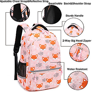 Soekidy Backpacks for Girls Fox School Bags Kids School Bags Backpack with Lunch Box and Pencil Case for Age 3+