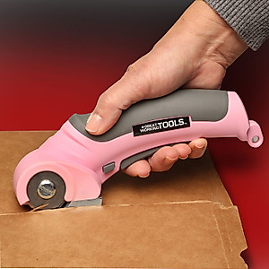 GREAT WORKING TOOLS Electric Scissors Cordless Electric Scissors for Cutting Fabric, Cardboard, Plastic, Electric Rotary Cutter, Pink