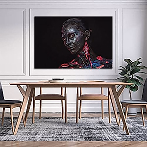 Elegant Woman Canvas Wall Art Eyes Closed, Black Face Art Prints with Paint Makeup Art Poster Canvas Painting Posters And Prints Wall Art Pictures for Living Room Bedroom Decor 16x24inch(40x60cm) Unf