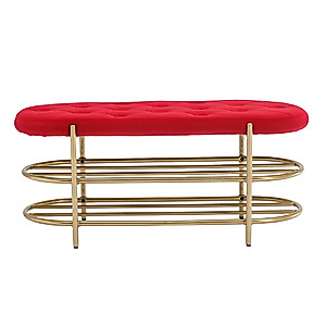 HomSof Living Room Bench Green End of Bed Bench Velvet Ottoman