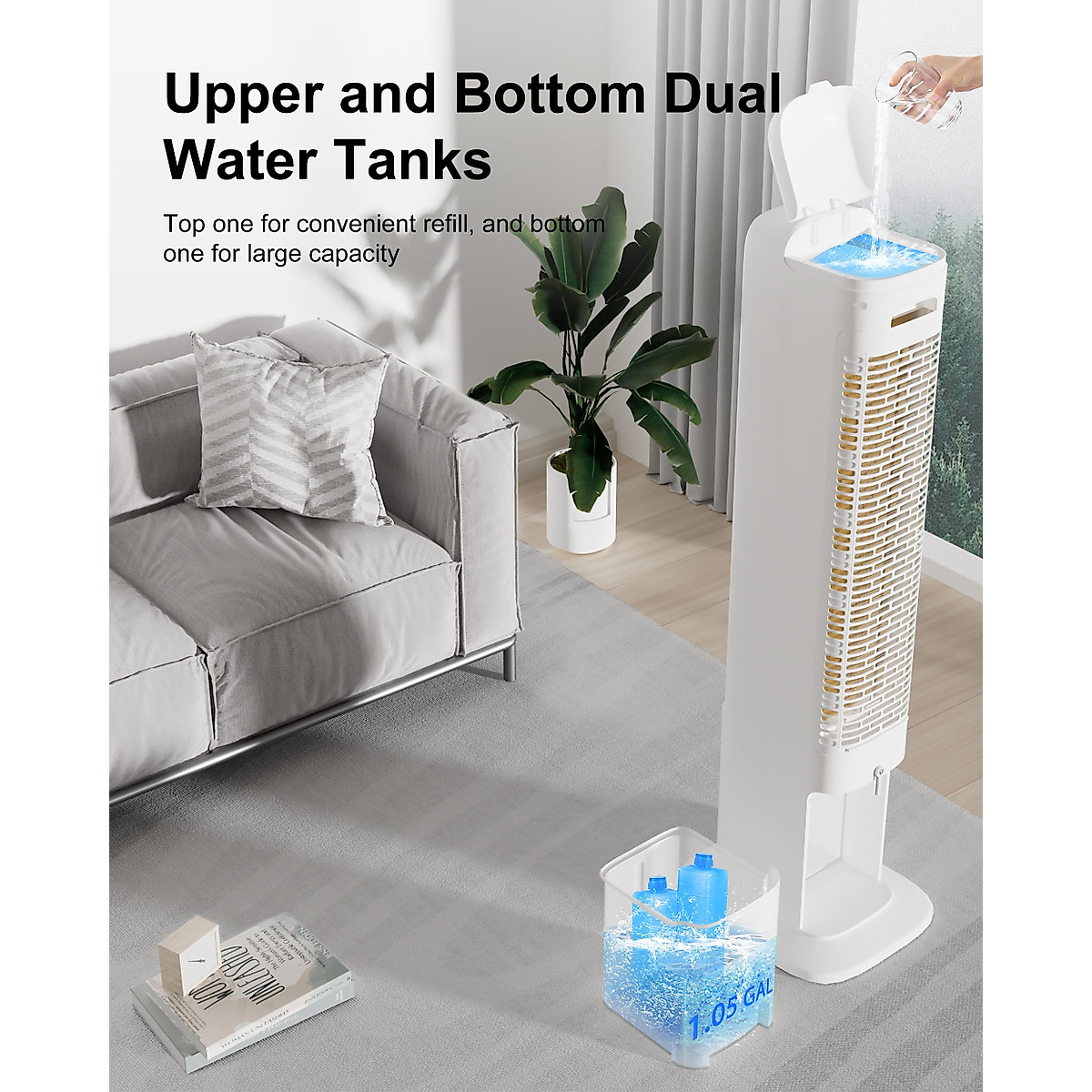 Uthfy Tower Fan for Bedroom,Fans that Blow Cold Air,41"Evaporative Air Cooler Swamp Cooler with 4L Tank & 4 Ice Packs,Oscillating Fan with Remote Control,Quiet Floor Standing Fan for Room
