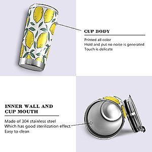 Yasala Tumbler Cute Lemon Pattern Insulated Office Coffee Cup Back to School Beverage Container Travel Mug with Straw and Lid Double Wall Stainless Steel 20oz