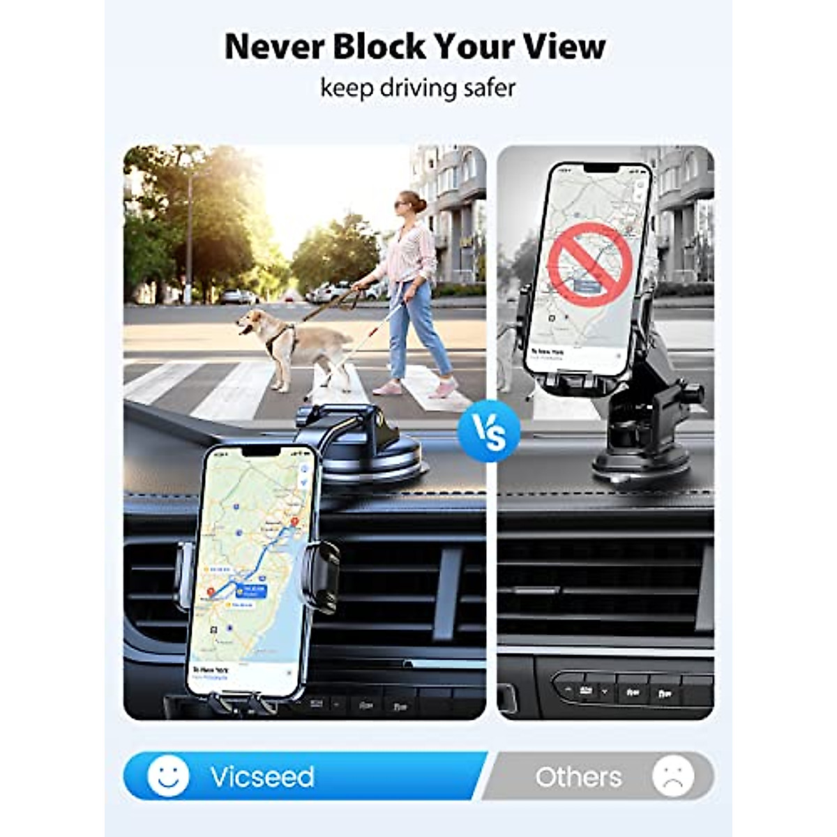 VICSEED Universal Car Phone Holder Mount [Ultimate Silicone Protection] Long Arm Suction Cup Phone Mount for Car Dashboard Windshield Vent Hands Free Cell Phone Holder Car Compatible with All Phones