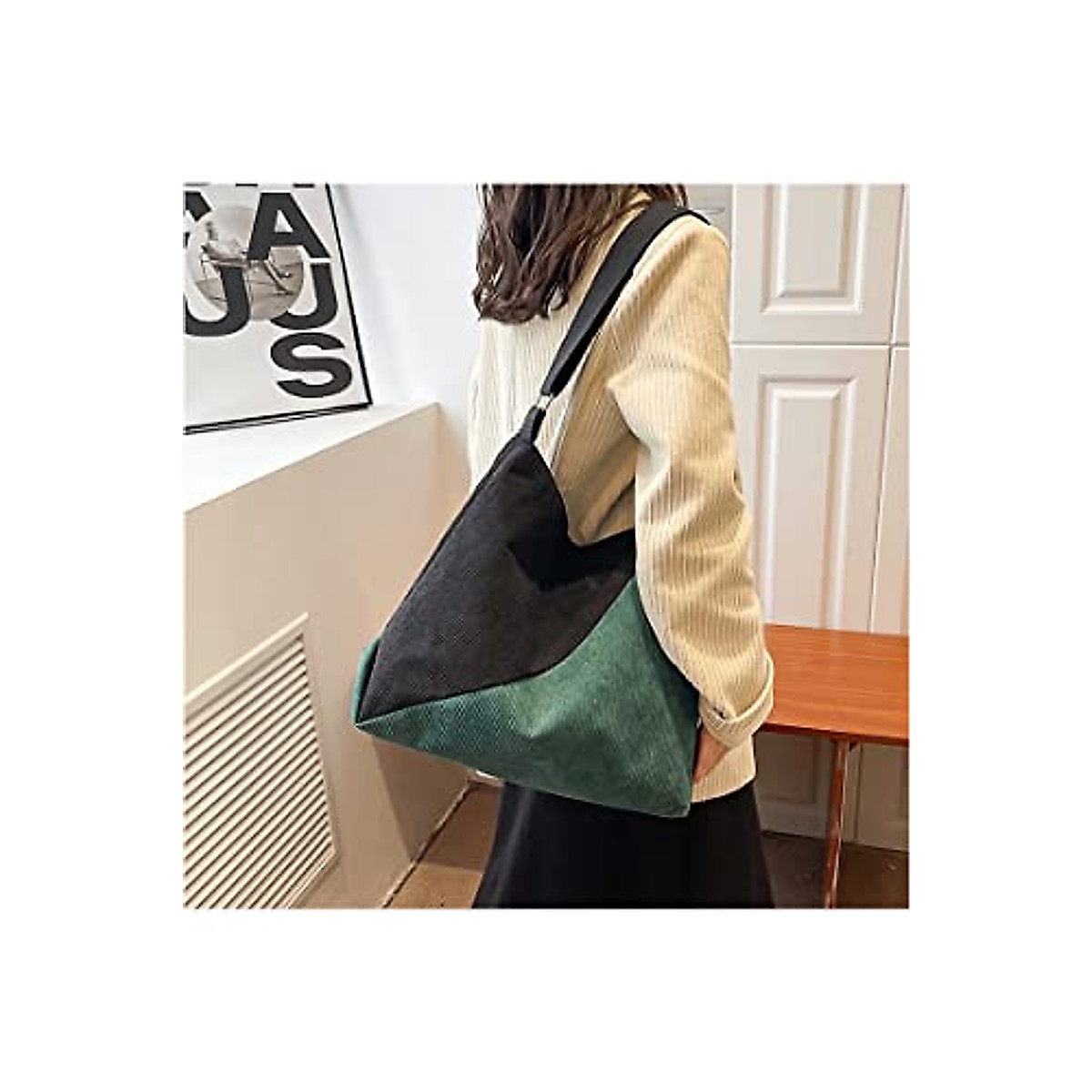 Ulisty Women Large Capacity Corduroy Tote Bag Casual Messenger Bag Hobo Bag Crossbody Bag Shoulder Bag Handbag black