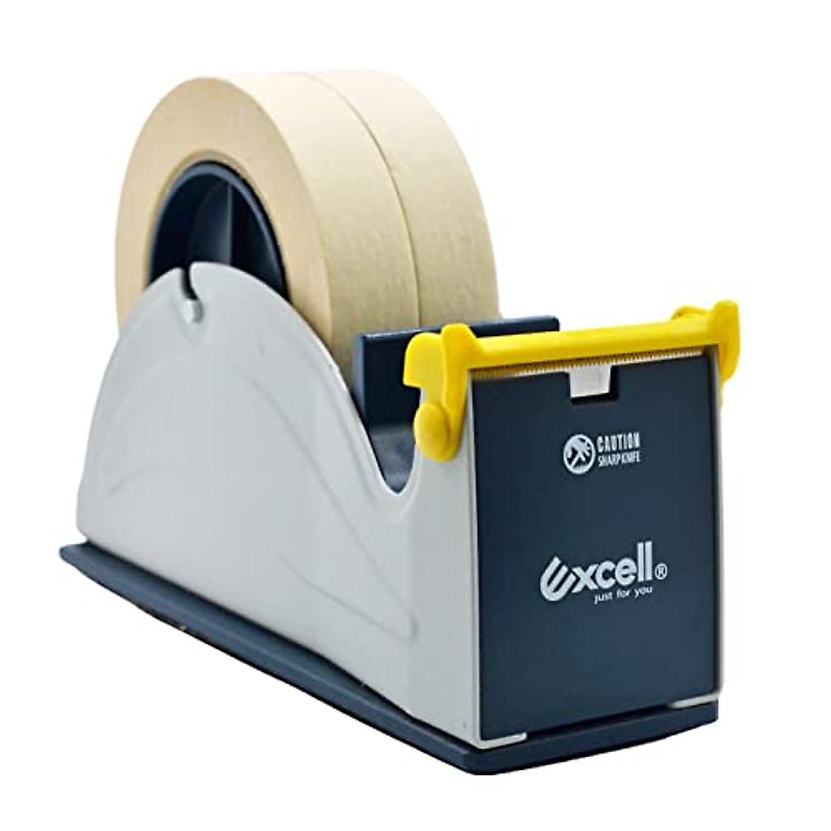 WOD TTD2SD Tabletop Twin-Roll Steel Desktop Tape Dispenser, Blue & Gray - Fits Tape up to 2 inch Wide, Holds 3 inch core, Weighted Rubber Base for Stability