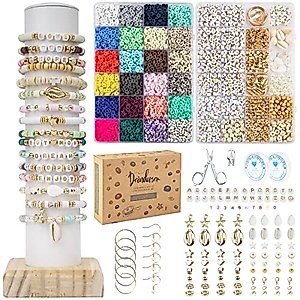 Deinduser Clay Beads 7200 Pcs 2 Boxes Bracelet Making Kit - 24 Colors Polymer Clay Beads for Bracelet Making - Jewelry Making kit with Gift Pack - Bracelet Making Kit for Adults - Heishi Disc Beads