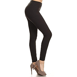 Leggings Depot Womens 1" Waistband High Waisted Solid Leggings Pants (Full Length, Black, One Size Plus)