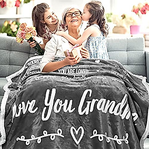 FILO ESTILO Grandma Blanket, Grandma Gifts from Granddaughter, Grandchildren, Unique Grandmother Birthday Gifts, Throw Filled with Words of Love & Appreciation 60x50 Inches (Grey, Sherpa)