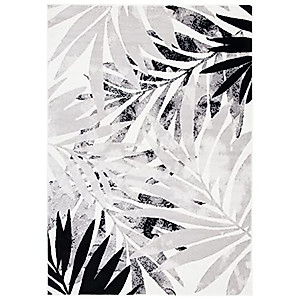 SAFAVIEH Skyler Collection 3' x 5' Grey / Green SKY189G Botanical Distressed Non-Shedding Living Room Bedroom Accent Rug