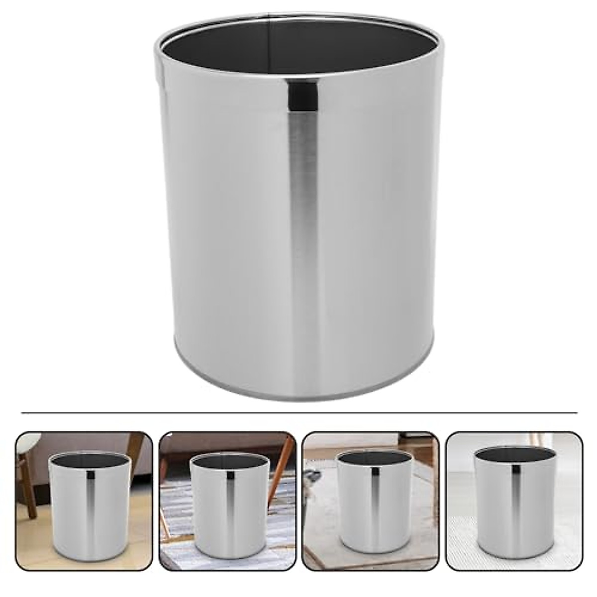 Kichvoe Stainless Steel Round Trash Can Metal Waste Basket Garbage Container Bin Recycle Trash Can Rubbish Bucket Laundry Hamper with Ring for Bathroom Kitchen Office