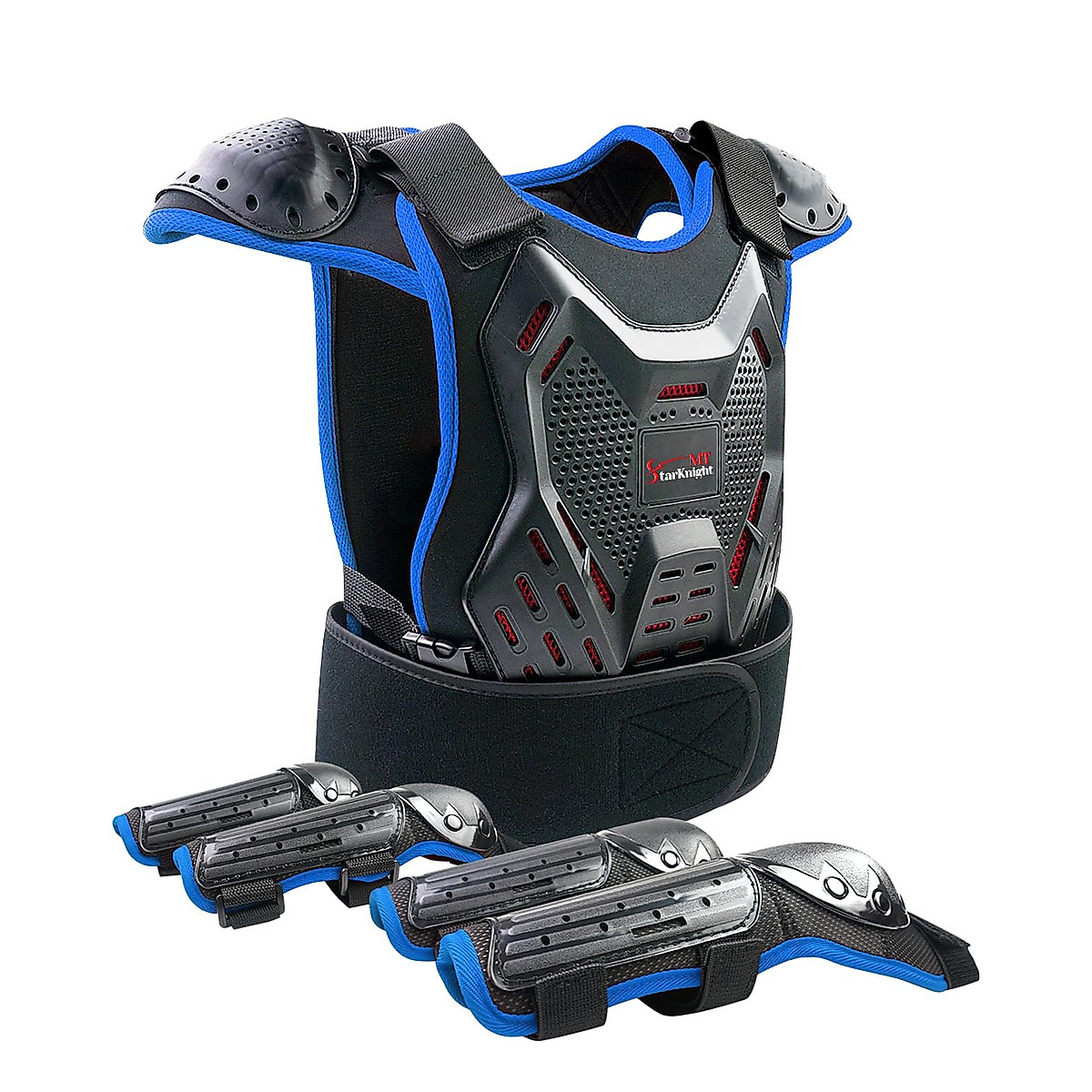 StarknightMT Kids Motorcycle Armor Suit Dirt Bike Gear， Youth Motocross Riding Protector with Knee Elbow Arm Shoulder Protection Pad for Cycling Off-Road Riding Skiing Skating (Blue)