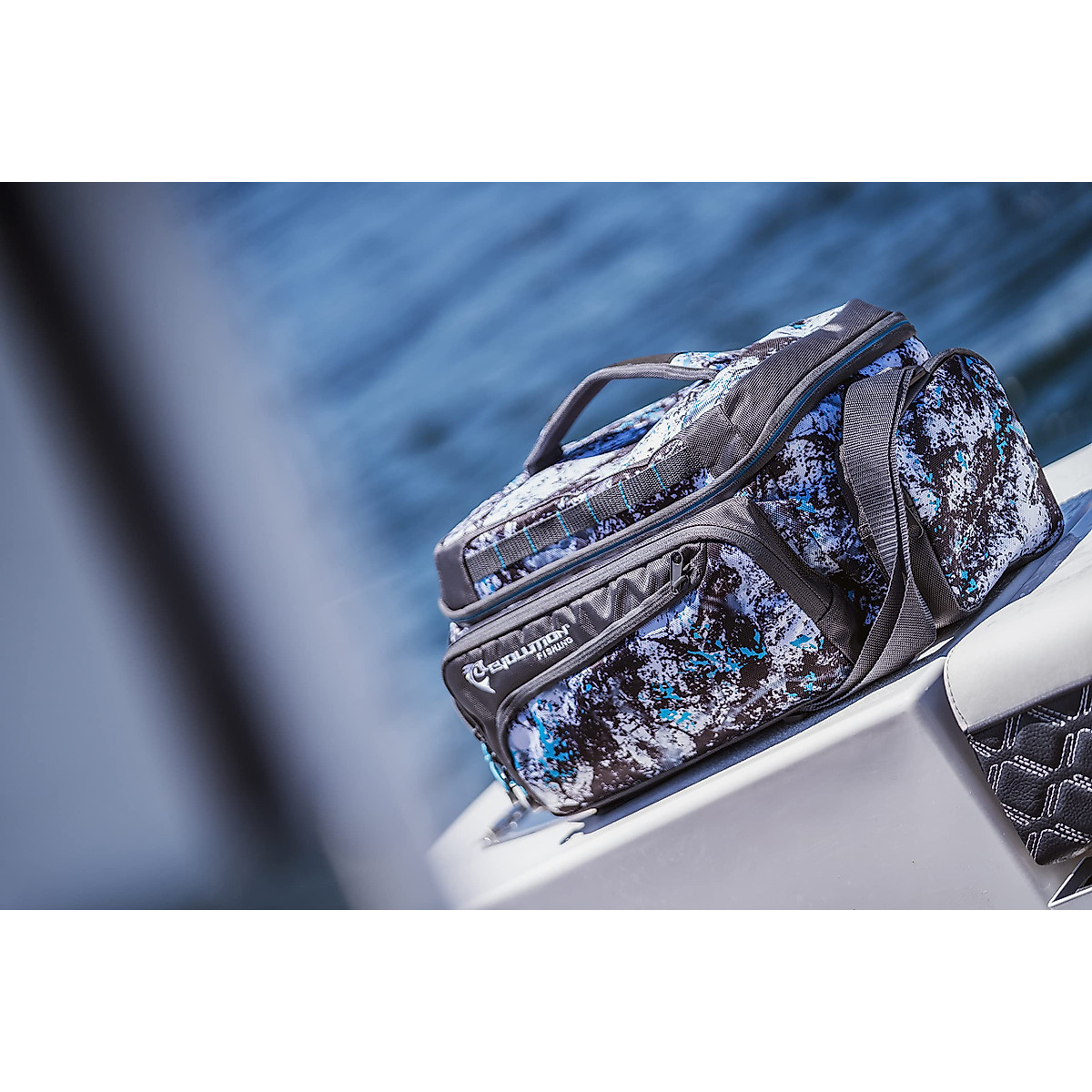 Evolution Fishing Largemouth 3700 Tackle Bag - 19" in, Water Camouflage, Outdoor Carry Bag w/ 3 Fishing Trays, Plier Holster, Tackle Box Storage…