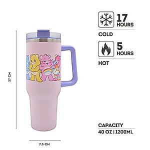Care Bears - Friendship 40oz (1200ml) Insulated Tumbler Stainless Steel Cup with Straw and Handle for Water, Iced Tea, Coffee or Smoothie, Pink