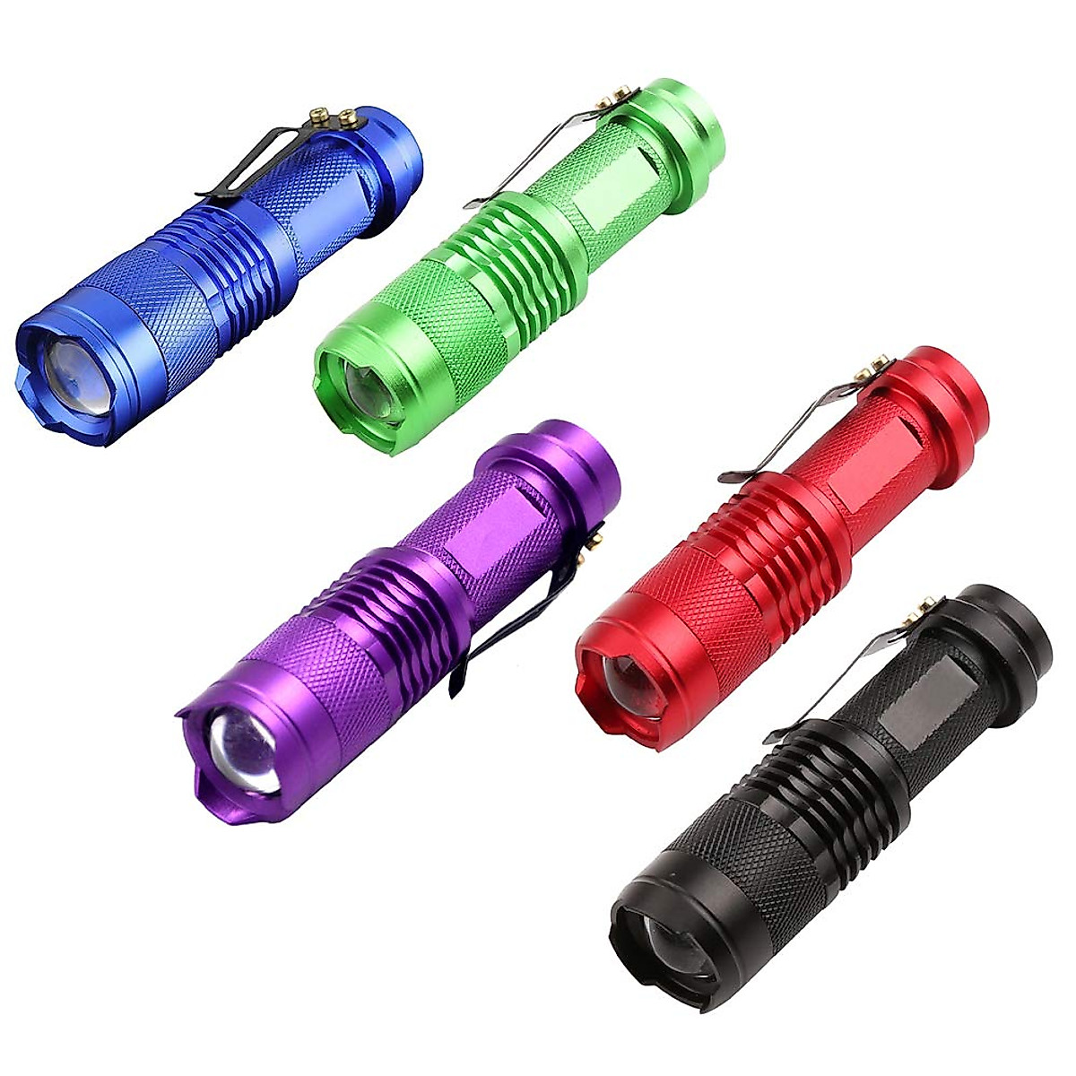 WAYLLSHINE (Pack of 5 Multicolored 3-Mode Flashlight: Red Light Flashlight, Green Light Flashlight, Blue Light Flashlight, 395 UV Light Flashlight, White LED Light Flashlight