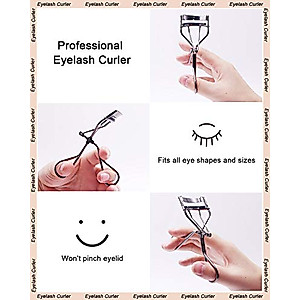 TPPICK Eyelash Curler Kit Metal Lash Curlers with Eyelashes Separator Comb Tools & 6 Replacement Refill Pads (Black)