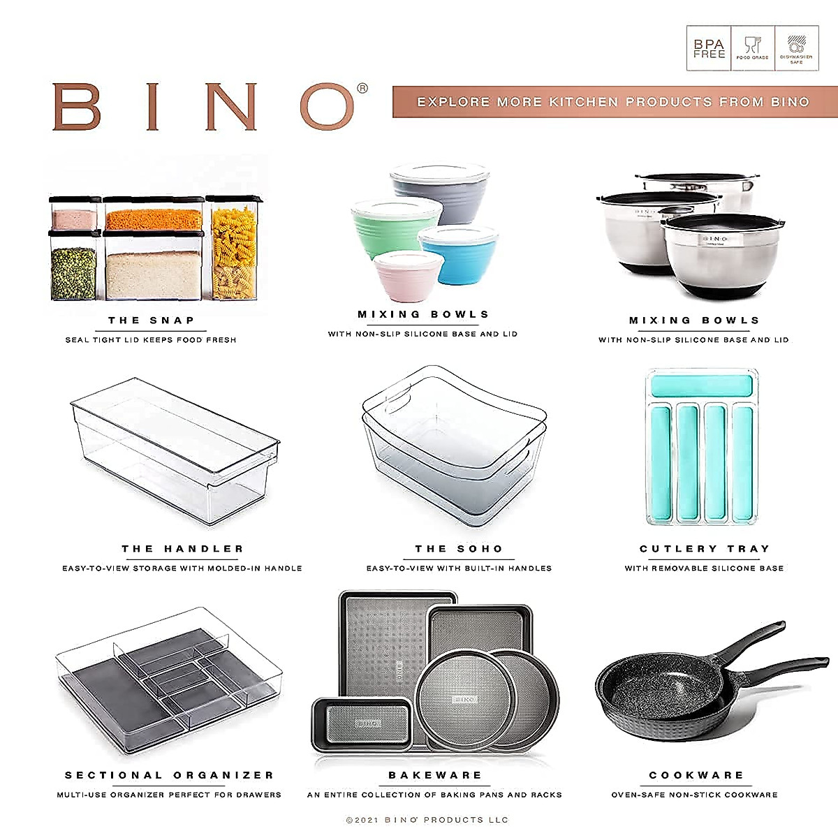 BINO l Plastic Storage Bins l THE HOLDER COLLECTION l 4-Pack, Large Multi-Use Clear Containers for Organizing with Built-in Handles l Pantry Organization & Storage l Kitchen Organizer l Storage Bins