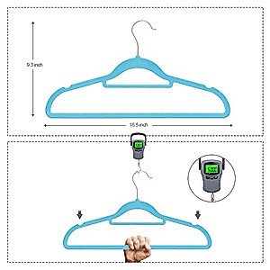 BBFISH Premium Velvet Suit Hangers 50 Pack Non Slip Clothes Hanger, 360 Degree Chrome Swivel Rose Gold Hook Strong and Durable Hold Up to 10 Lbs, Ultra Thin Coat Hangers (Sky Blue)