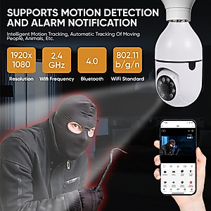 VYANLIGHT 4MP Security Camera with 2.4GHz WiFi, 360° Panoramic Pan-Tilt-Zoom View, 2K Full-Color Night Vision Bulb Video Camera, Motion Detection Audible Alarm Easy Install, Includes 64GB SD Card