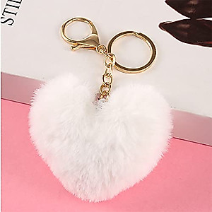 HSYHERE Lady Girl Cute Peach Heart Fur Ball Keychain Creative Love Pendant Car Keychain Backpack Peach Heart Pendant Pendant Metal Key Ring-Pink