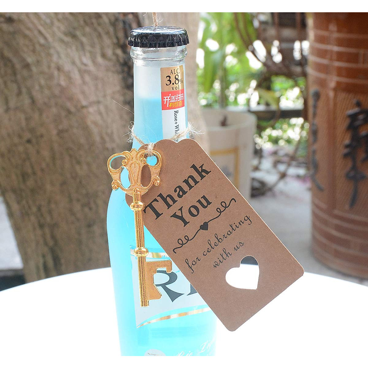 50 Pcs Gold Skeleton Key Beer Bottle Opener With 100 Pcs Thank You Card and 98 Feet Hemp Rope for Wedding Party Favors (50pcs Gold)
