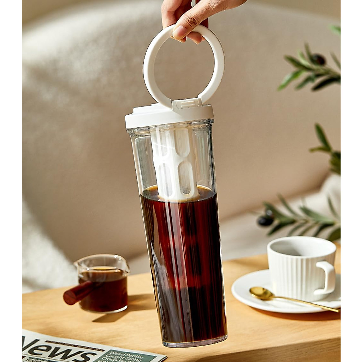 34oz Cold Brew Coffee Maker with Mesh Filter, Portable Cold Brew Cup for Tea Coffee (Black)