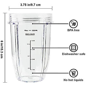 Bidihome Blender Cups for Ninja Blender, 18OZ Cup with Sip & Seal Lids Compatible with 900w 1000w Nutri Ninja Blender Auto iQ series (2 Pack)