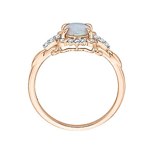 KATARINA Diamond and Oval Cut Opal Fashion Ring in 10K Rose Gold (7/8 cttw, G-H, I2-I3) (Size-9)