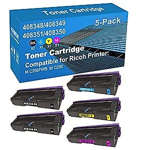 Jullu 5-Pack (2BK+C+Y+M) Compatible High Yield 408348+ 408349+ 408351+ 408350 Laser Printer Toner Cartridge Used for Ricoh M C250FWB, M C250 Printer