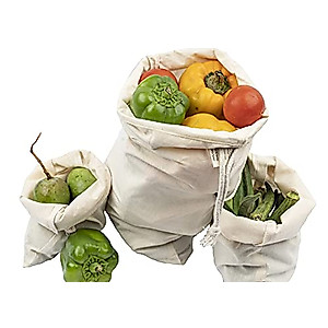 WHITEWRAP Reusable Produce Bags with Drawstrings | Mixed (S, M, L) |12-Pack |Eco Friendly Bags, Food Storage, Natural Cotton, Biodegradable Fabric Bags, Snack Bags, Cloth Bags, Gift Bag