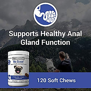 Vet Classics No Scoot Dog Supplements for Healthy Anal Gland Function – Support Normal Bowel Functions, Anal Glands – Increases Daily Fiber Intake for Dogs – 120 Soft Chews