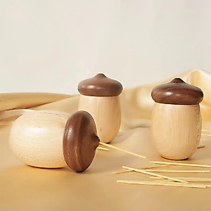 Agirlvct Toothpick Holder Dispenser, Wood Cute Acorn Toothpick Dispenser Container for Home Kitchen Restaurant (With Toothpicks)