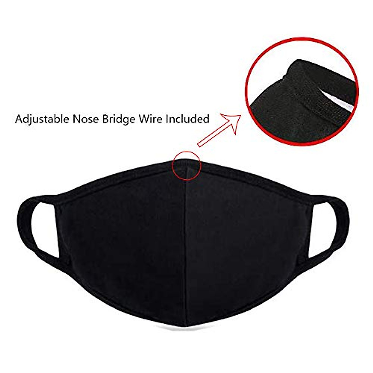 comfso 8 Pack Organic Cotton Face Cover Washable and Reusable - Black Travel Face Mask, Mouth Protection Cloth Masks with Nose Bridge Wire - Soft Fabric for Women Men Outdoor