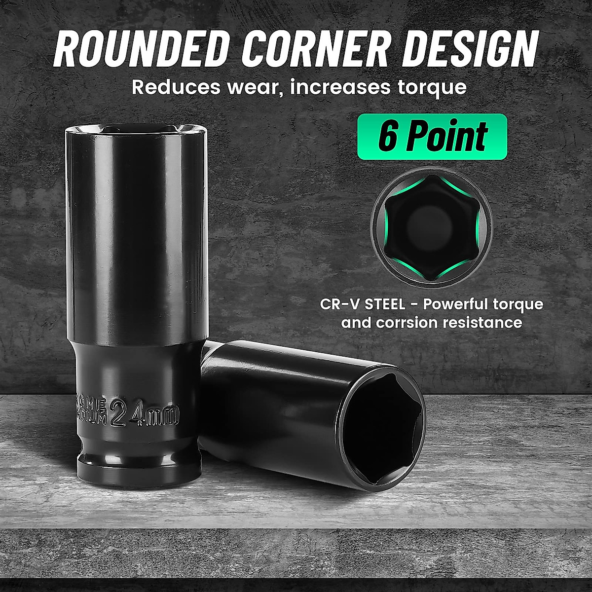 Seesii Professional Socket Set Wrench Kit, 11-Piece Metric 10-11-12-13-14-16-17-19-21-22-24mm, High-Torque C-V Steel Sockets for Automotive, Home Repair & DIY Projects