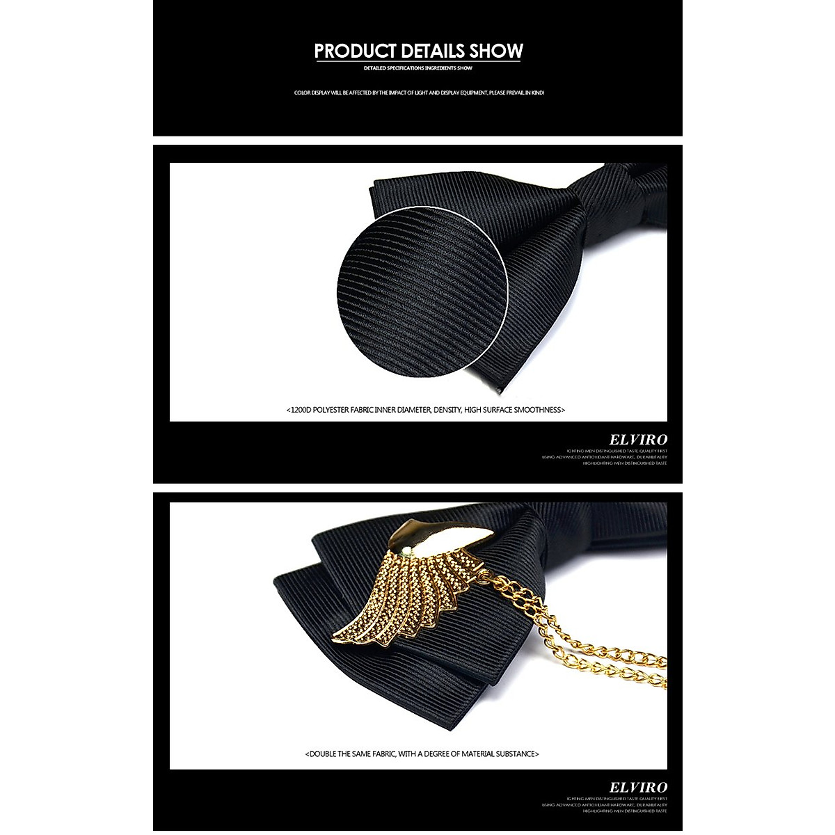 Manoble Men's Adjustable Metal Wings Two Layer Neck Bowtie Bow Tie (Black)