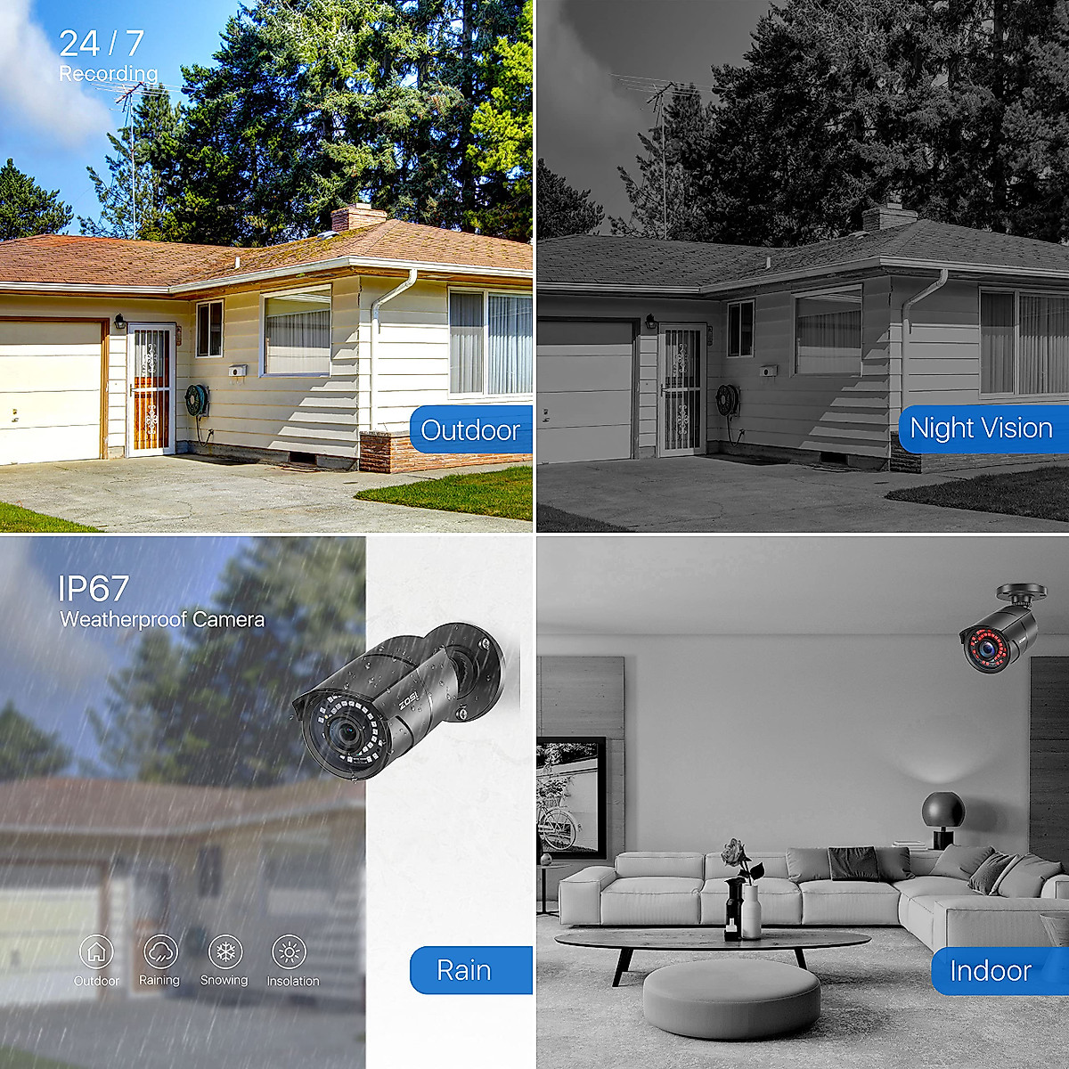 ZOSI 2Pack 1080p Bullet Dome Security Camera Outdoor Indoor (Hybrid 4-in-1 HD-CVI/TVI/AHD/960H Analog CVBS), IR Night Vision, Weatherproof CCTV Camera