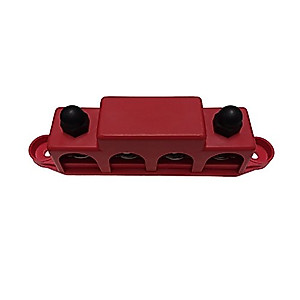 4 Way 7 Point Terminal Junction Busbar 3/8" Red