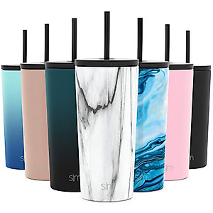 Simple Modern Insulated Tumbler with Lid and Straw | Iced Coffee Cup Reusable Stainless Steel Water Bottle Travel Mug | Gifts for Women Men Her Him | Classic Collection | 20oz | Carrara Marble